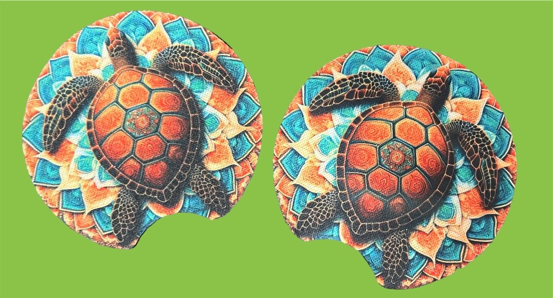 Sea Turtle Lotus Flower Car Coasters Set of 2 New - Etsy