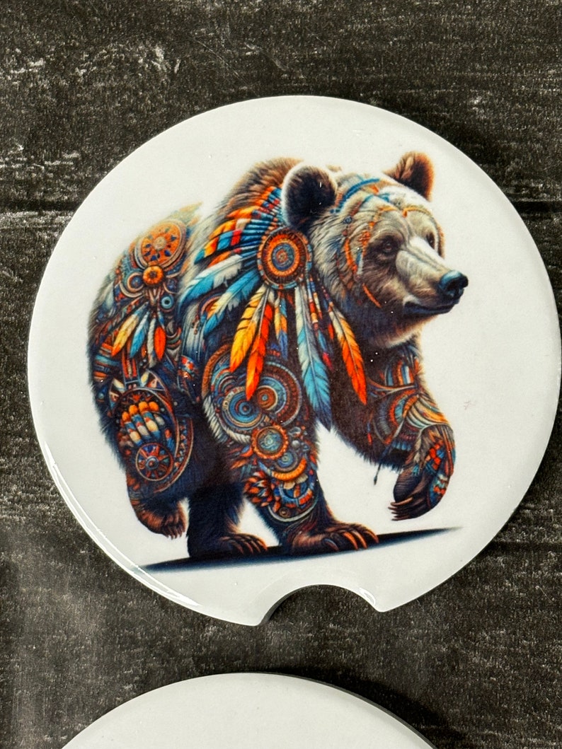 Bear Native American Sandstone Ceramic Car Coasters Set New - Etsy