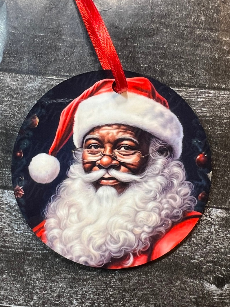 Black Santa Claus African American Round Christmas Ornament - Etsy