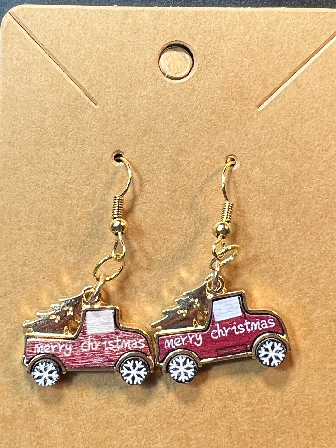Christmas Truck Gold Tone Dangle Pierced Earrings New - Etsy