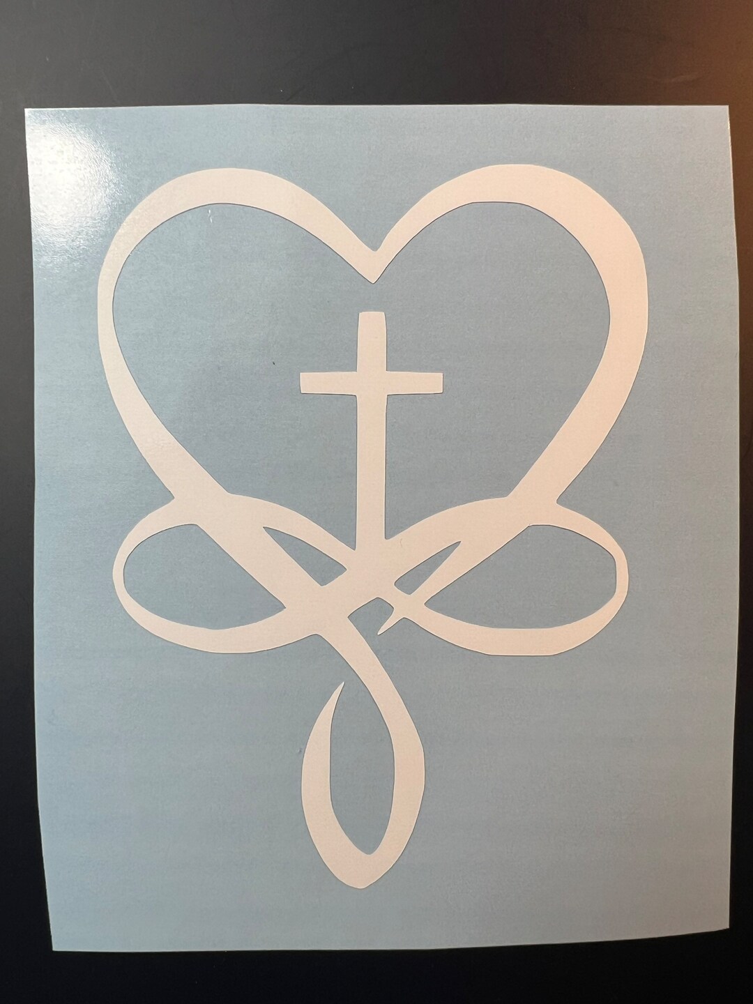 Cross Inside Heart White Vinyl Car Decal - Etsy