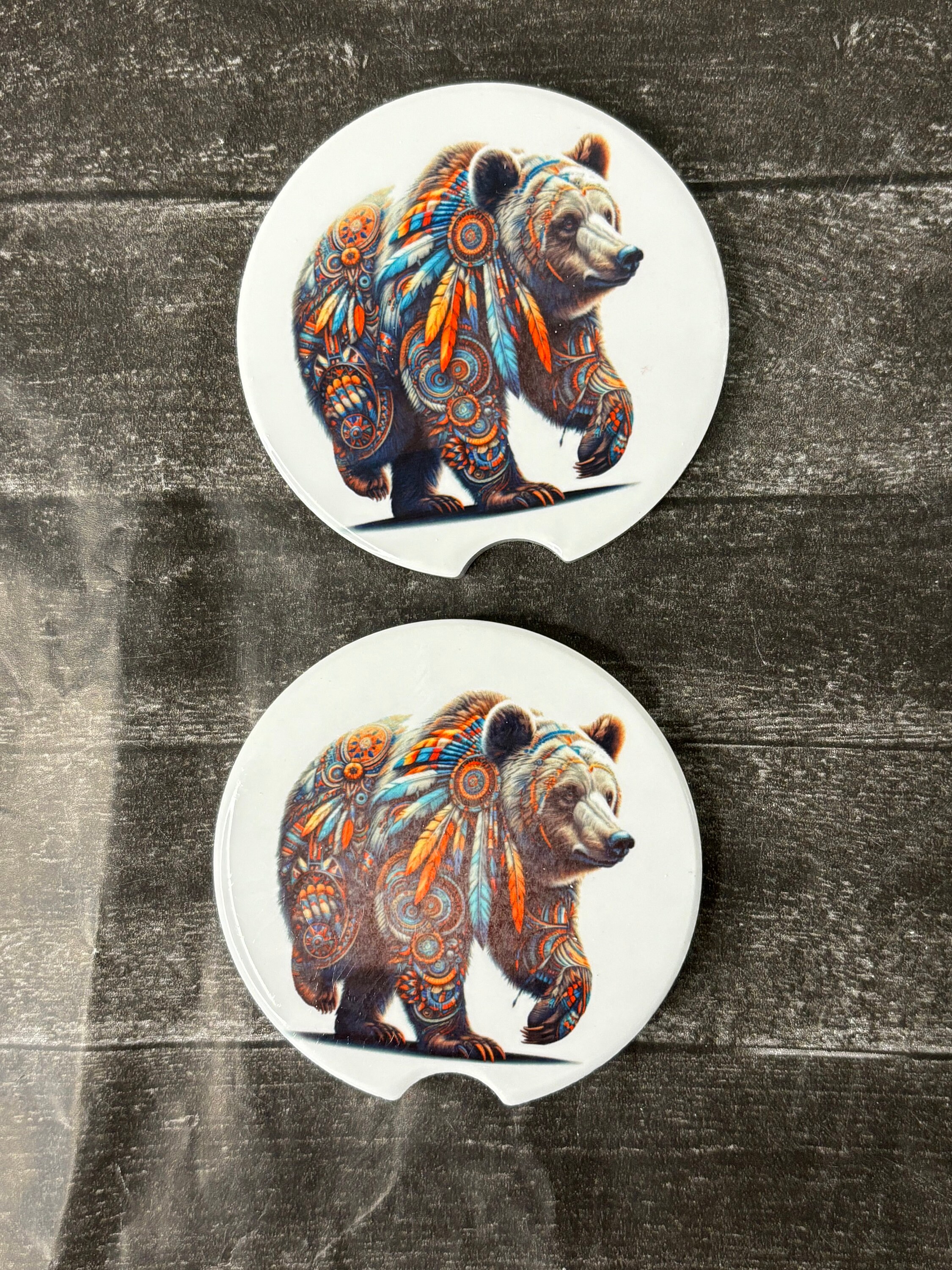 Bear Native American Sandstone Ceramic Car Coasters Set New - Etsy