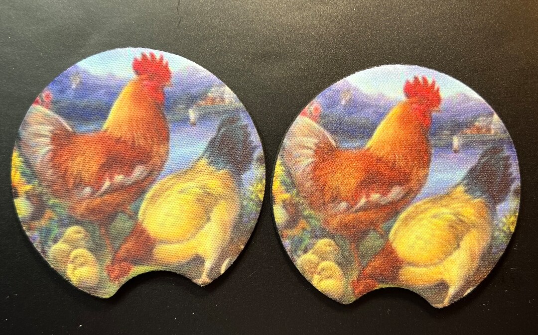 Rooster and Hen Chickens Car Cup Holder Coasters New - Etsy