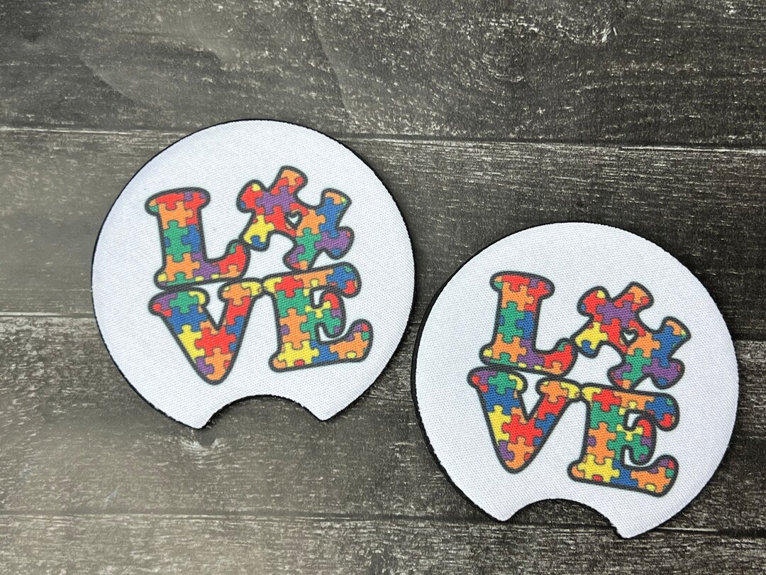 Autism Love Puzzle Pieces Car Cup Holder Coasters Set New - Etsy