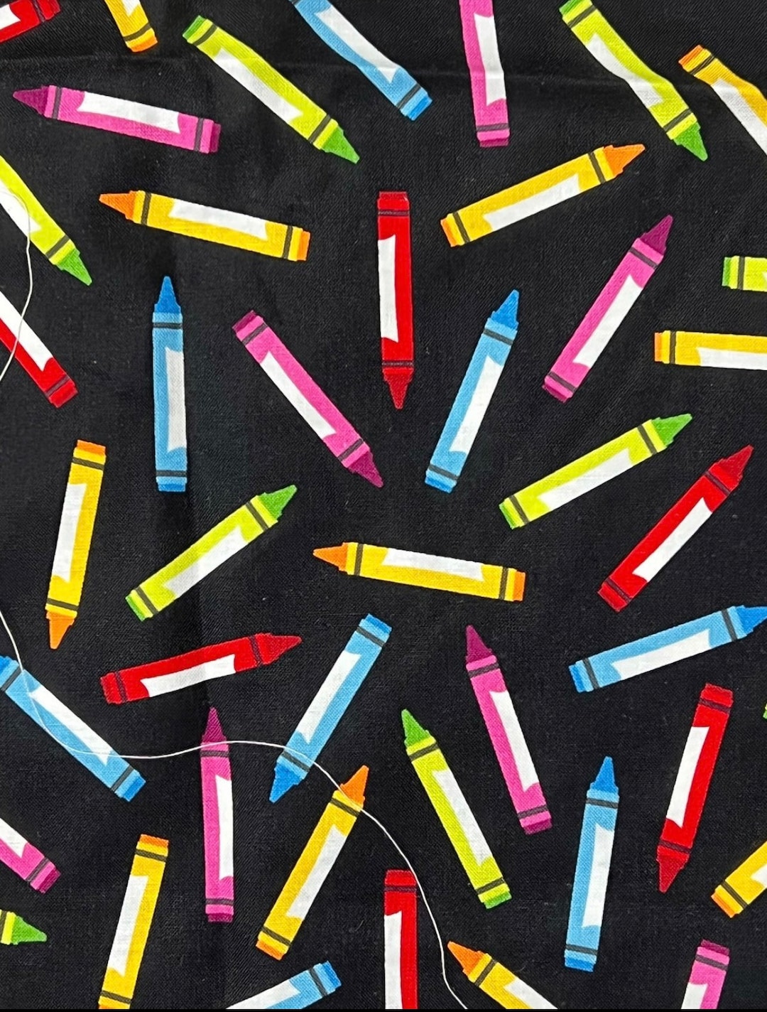 Colorful Crayons on Black Background Cotton Fabric Scrap - Etsy