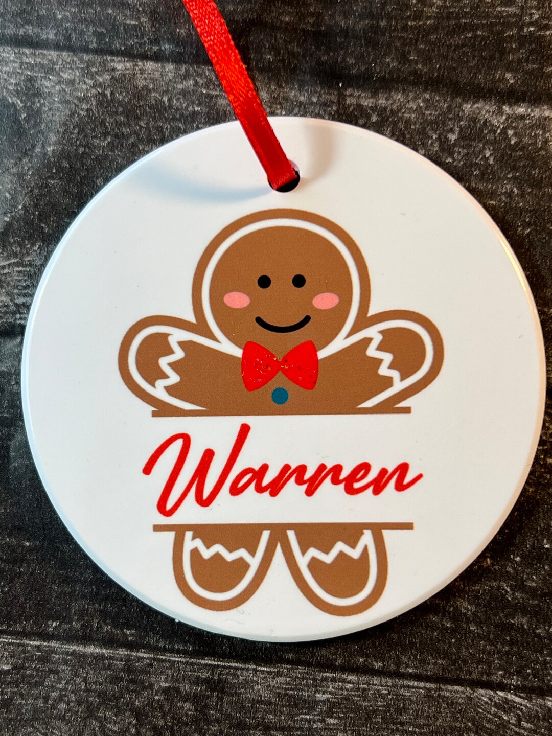Personalized Gingerbread Man Round Ceramic Christmas Ornament - Etsy