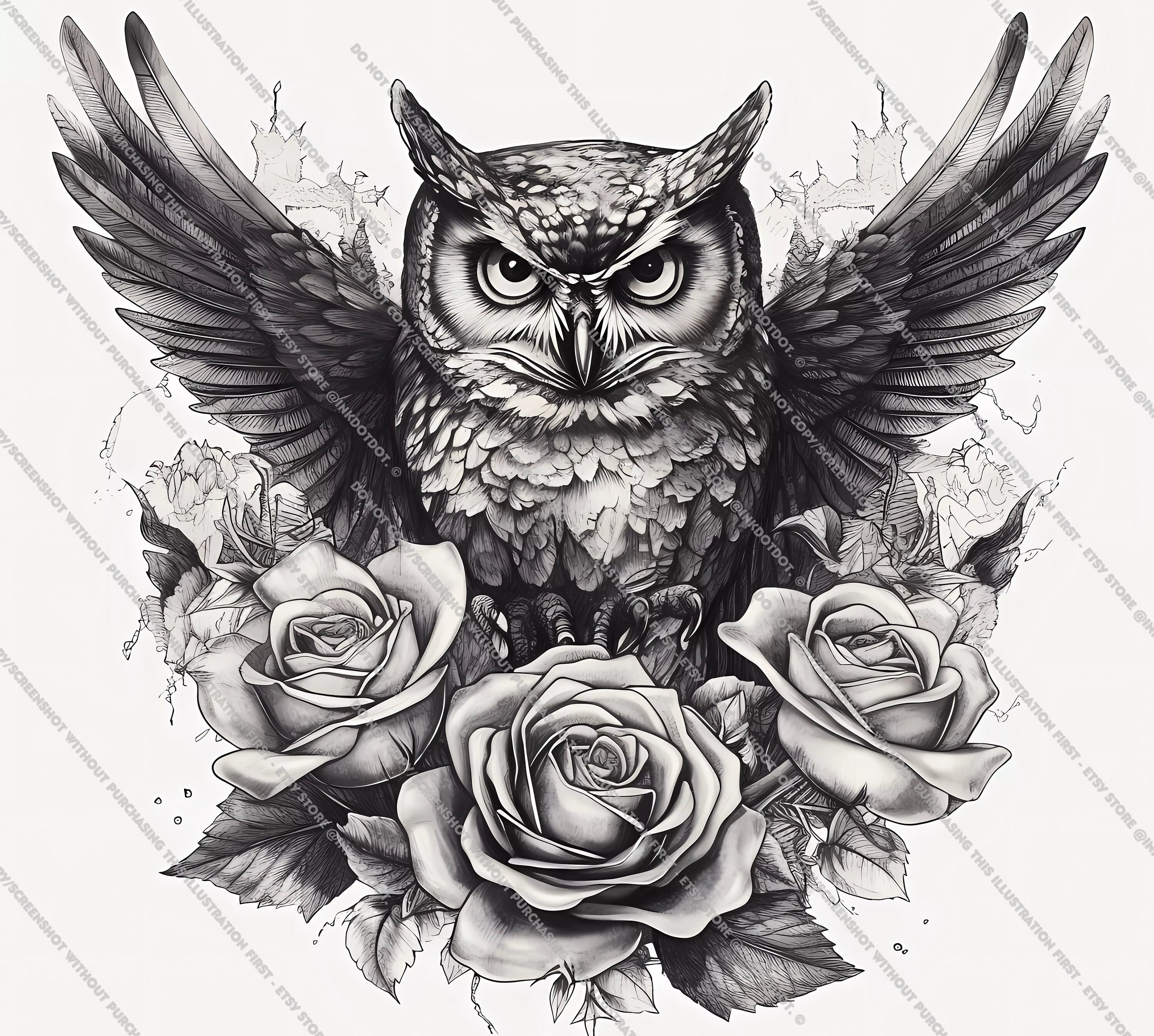 Owl And Rose Tattoo Designs