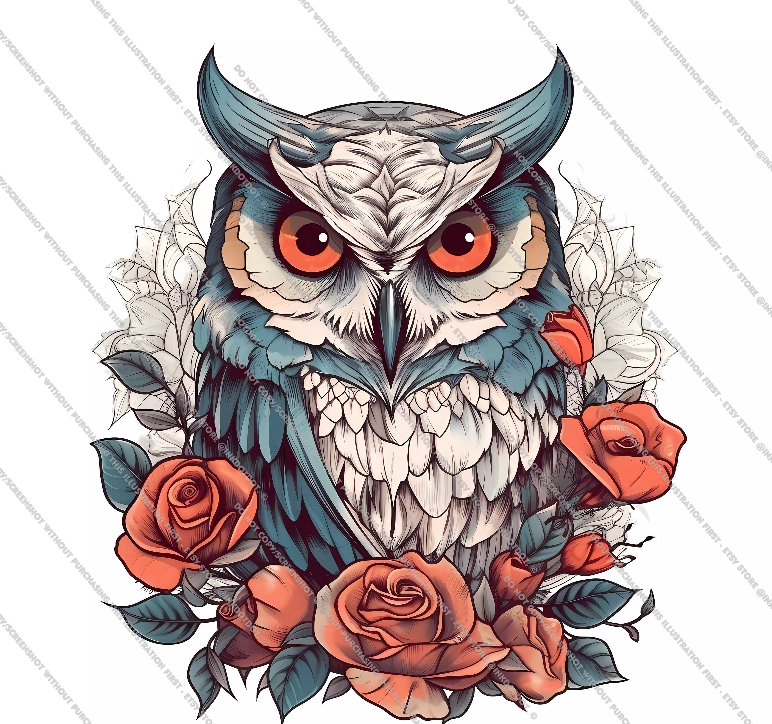Owl And Rose Tattoo Designs