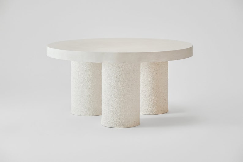 Off-white Handmade Round Coffee Table on Three Legs Wavy - Etsy