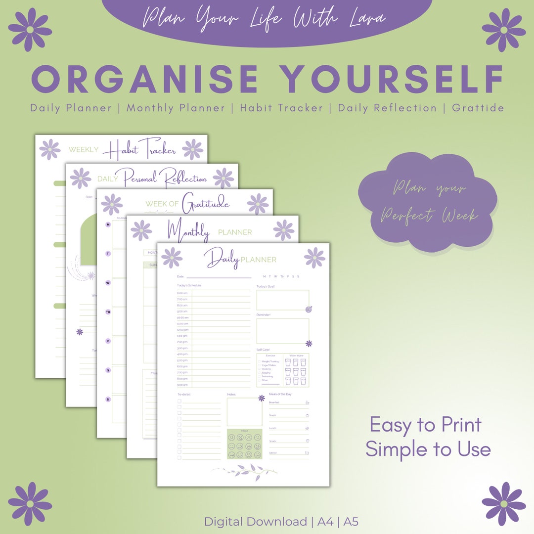 Printable Daily Planner | Habit Tracker | Monthly Planner | Gratitude ...