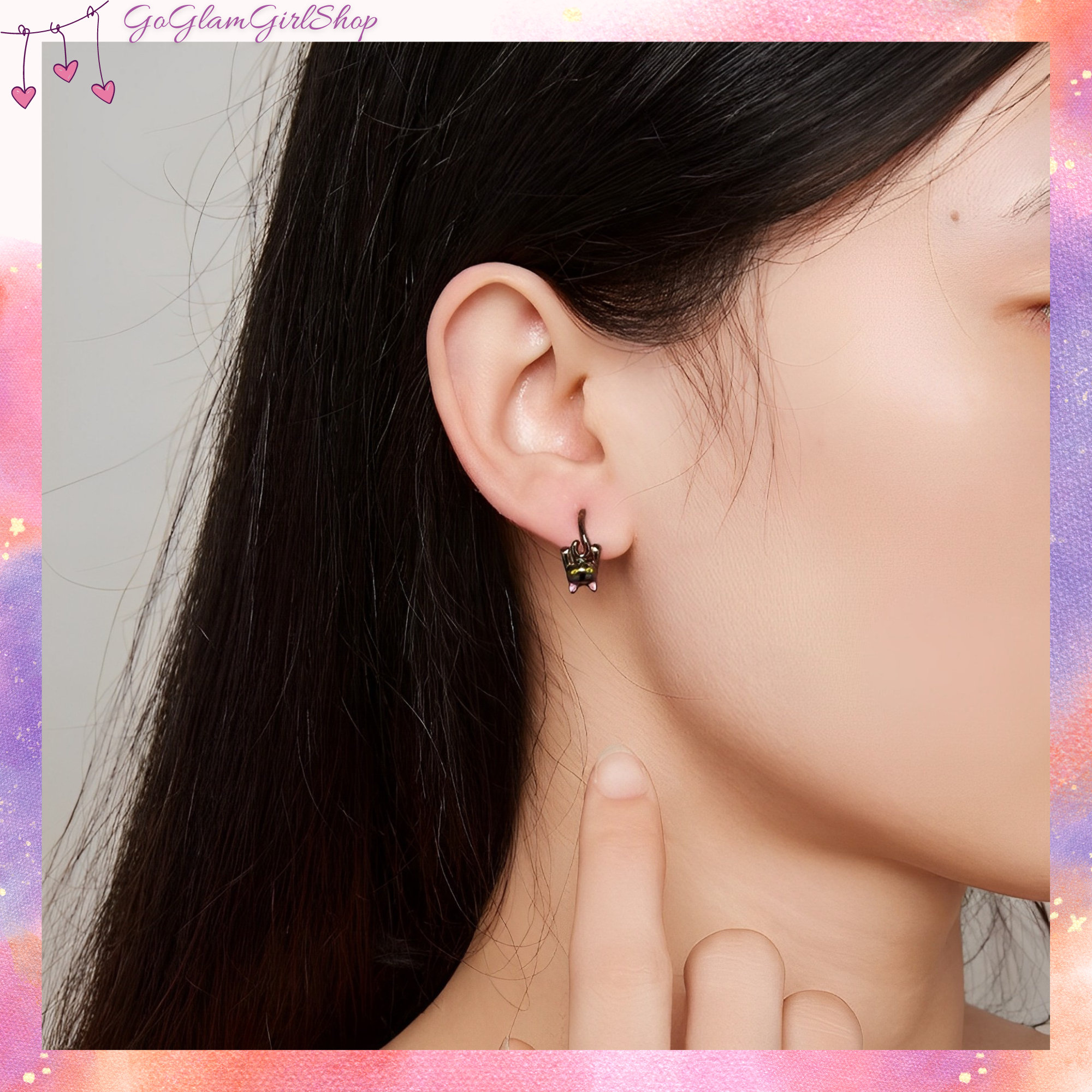 S925 Lovely Black Cat Hoop Earrings, Cute Kitten Ear Buckles, Cat Owner ...
