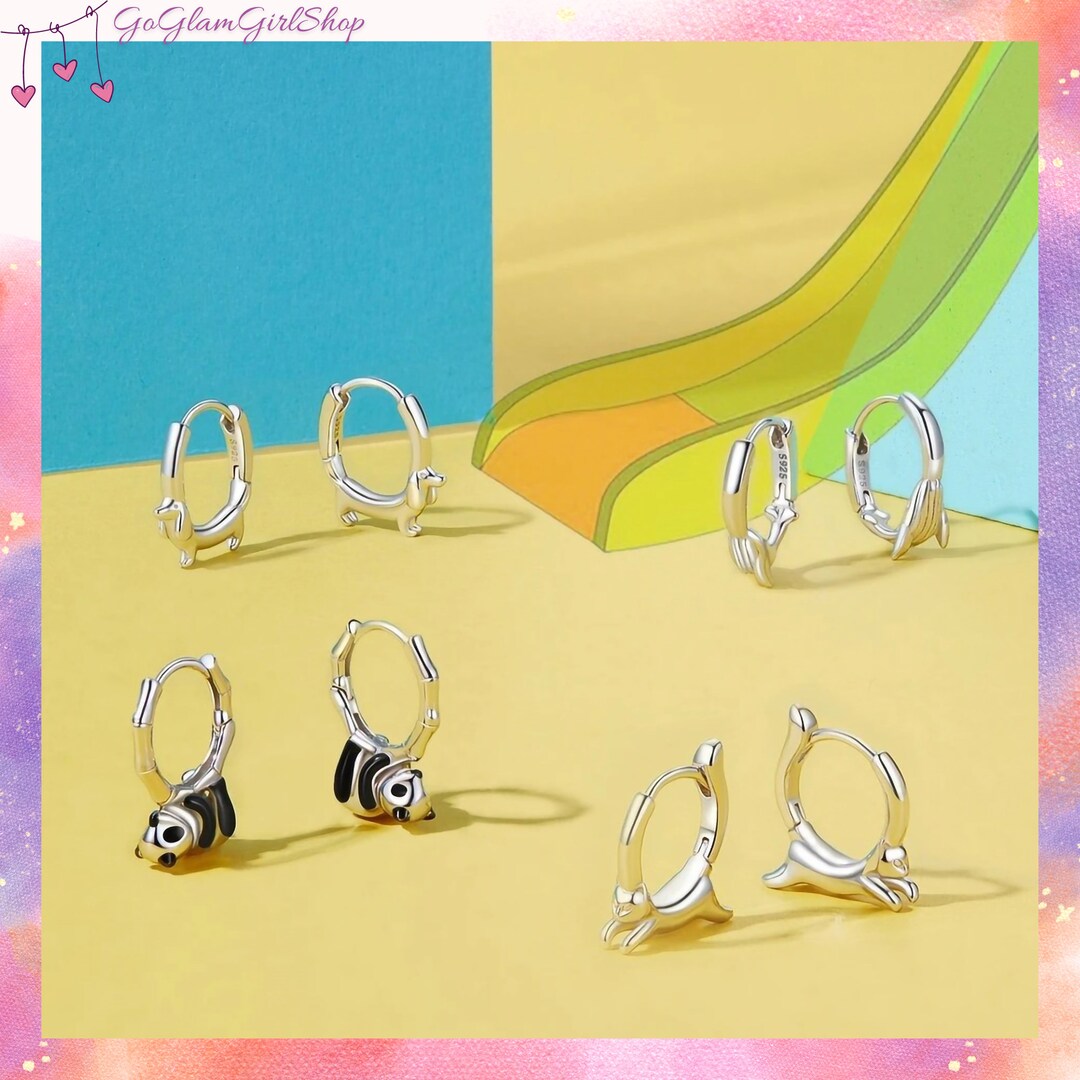 S925 Animal Hoop Earrings, Pet Lovers, Dachshund Dog, Cute Cat ...