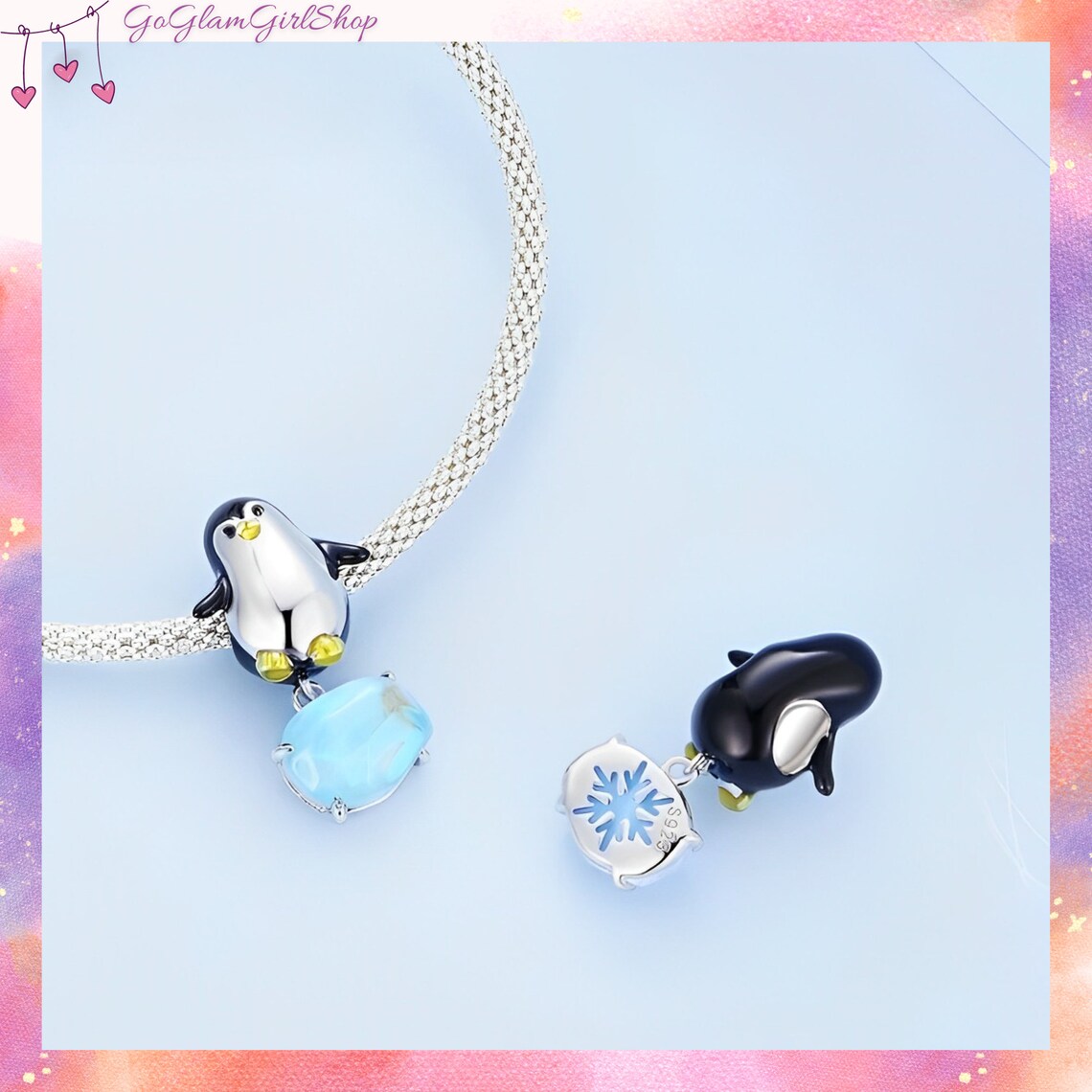 S925 Cute Penguin on the Ice Charm for Pandora Charm Bracelet, Birthday ...