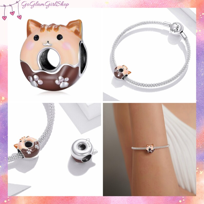 S925 Cute Animal Donuts Charms for Pandora Charm Bracelet: Cat, Owl ...
