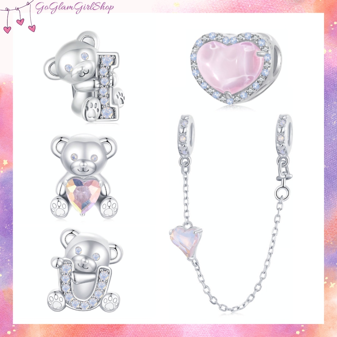 S925 Teddy Bears Love Charms Collection for Pandora Bracelet Sterling ...