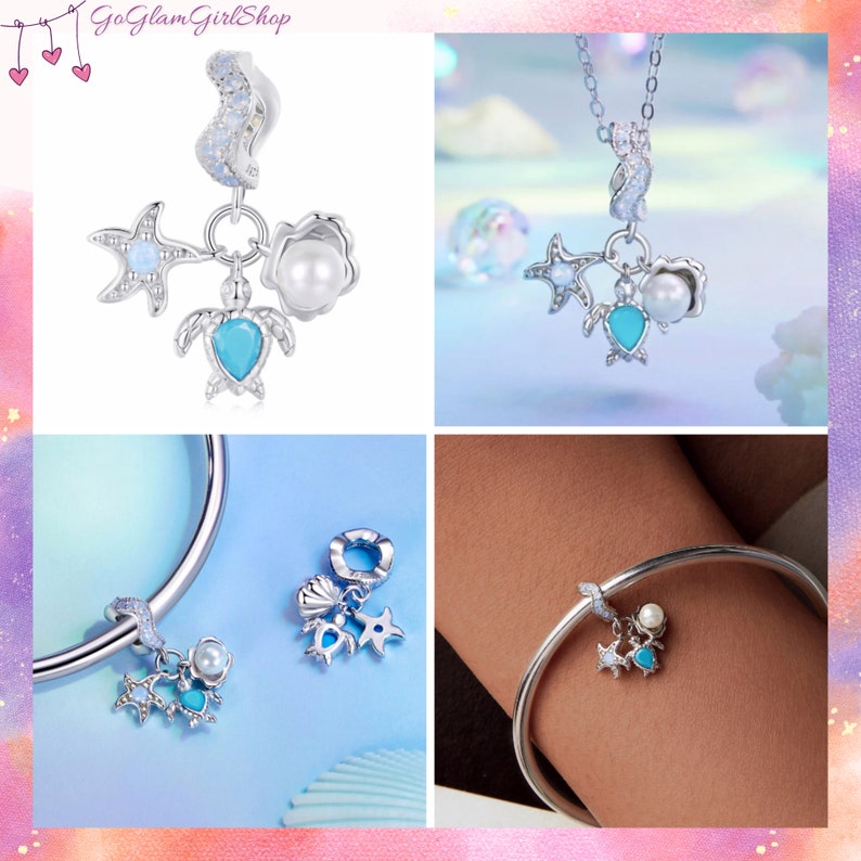 S925 Sterling Silver Ocean Charms, Blue Whale, Pearl Shell, Sea Turtle ...