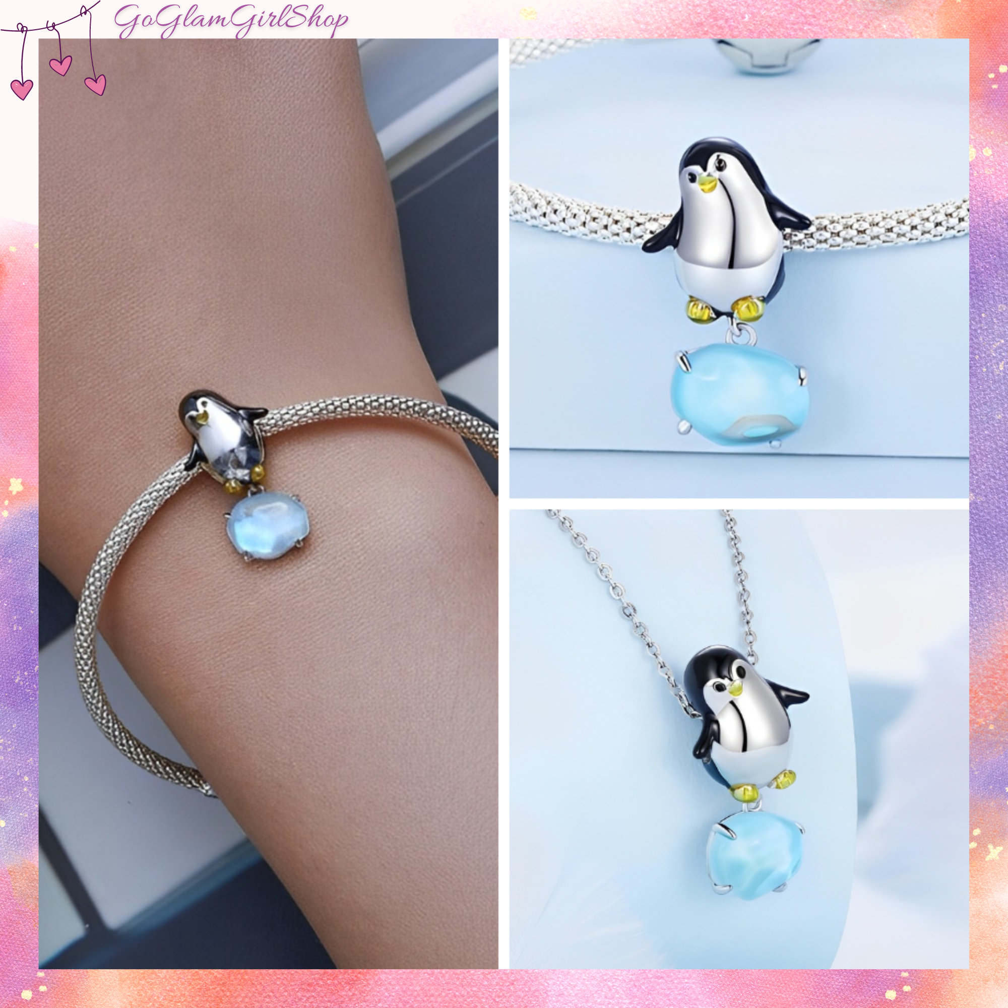 S925 Cute Penguin on the Ice Charm for Pandora Charm Bracelet, Birthday ...
