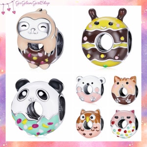S925 Cute Animal Donuts Charms for Pandora Charm Bracelet: Cat, Owl ...