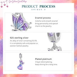 S925 Purple Butterfly Heart Dangle Charm for Pandora Charm Bracelet ...