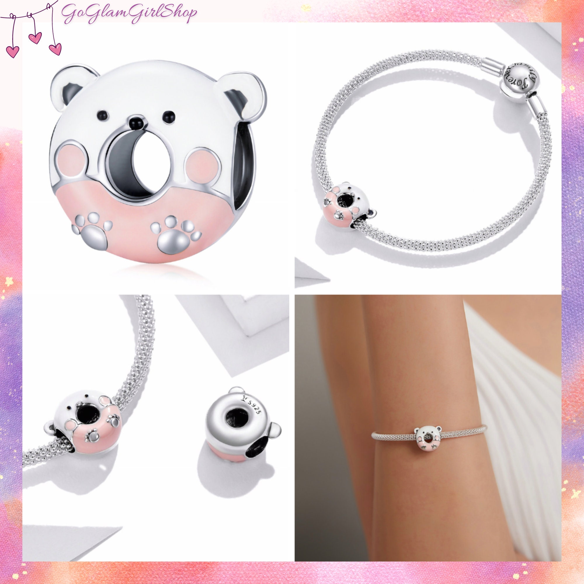 S925 Cute Animal Donuts Charms for Pandora Charm Bracelet: Cat, Owl ...