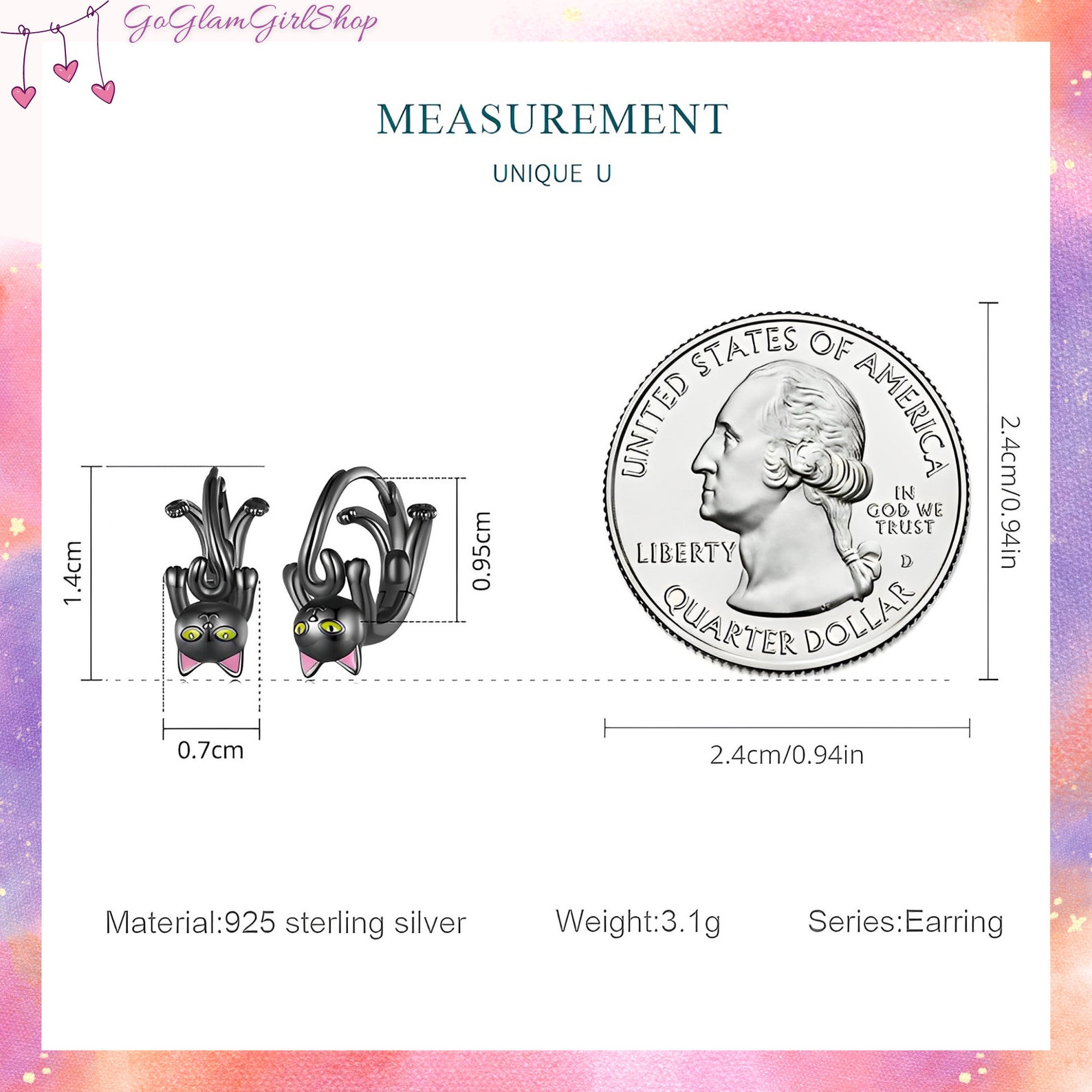 S925 Lovely Black Cat Hoop Earrings, Cute Kitten Ear Buckles, Cat Owner ...