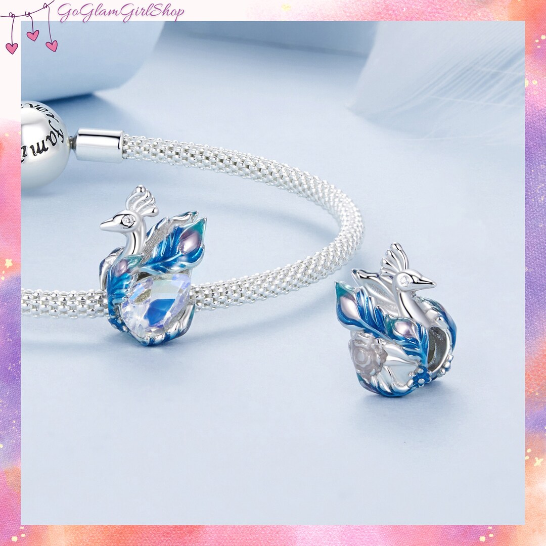 S925 Peacock Charm for Pandora Charm Bracelet, Purple Blue Sterling ...