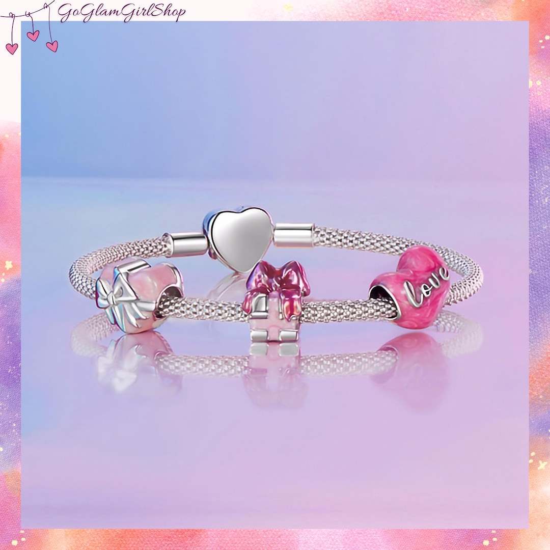 S925 Pink Love Charms for Pandora Charm Bracelet, Valentines Day, Pink ...