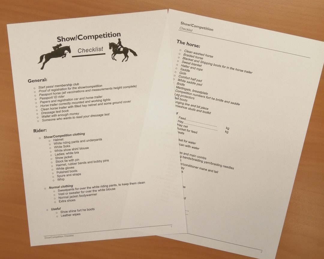 Checklist Show Competition Horse or Pony - Etsy