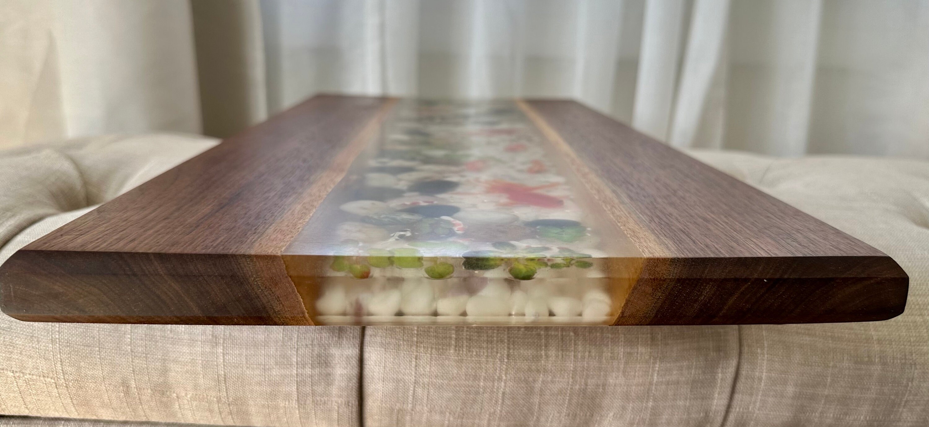 Handcrafted Pond Koi Fish Epoxy & Solid Walnut Wood Charcuterie Serving ...