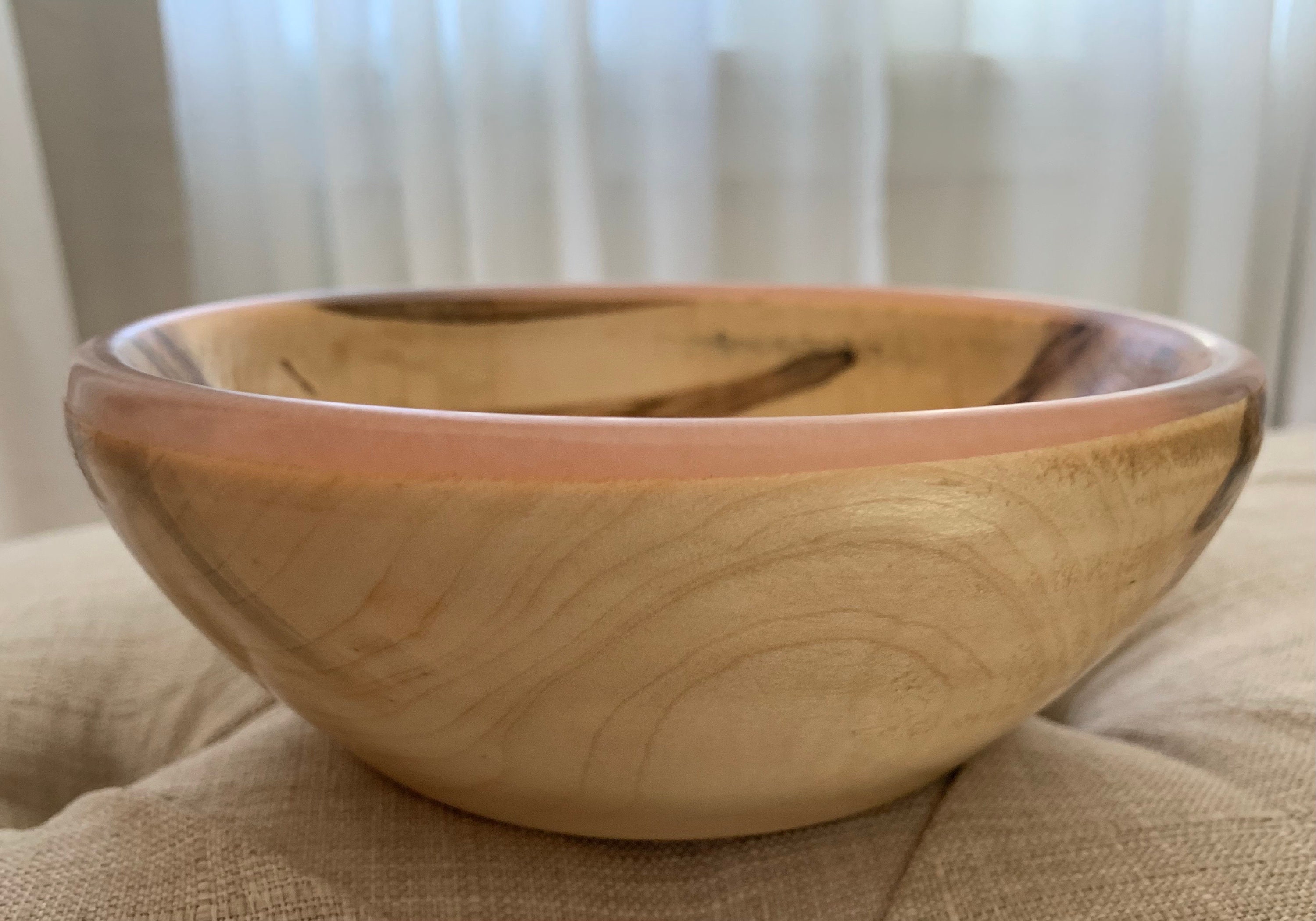 Handcrafted Lathe Turned Silver Maple and Blush Pink Epoxy Rim Bowl ...