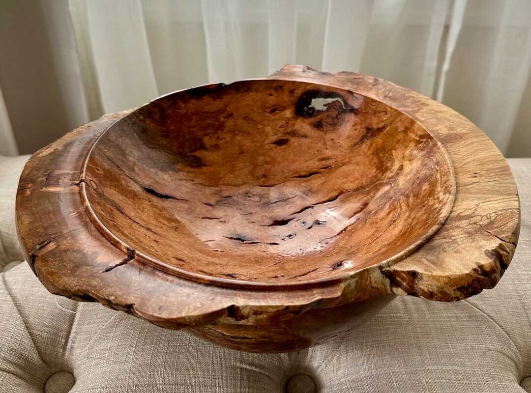 Handcrafted Lathe Turned Solid Apple Wood Burl Live Edge Bowl With ...