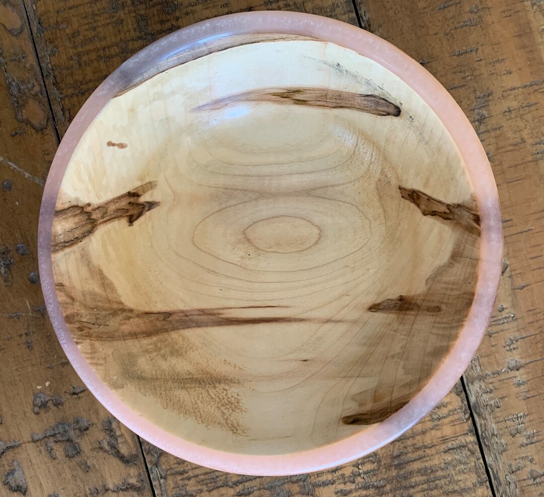 Handcrafted Lathe Turned Silver Maple and Blush Pink Epoxy Rim Bowl ...