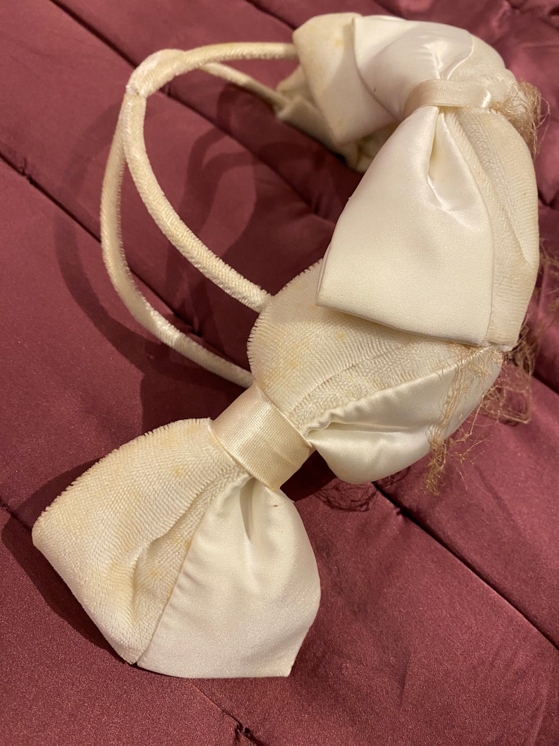 Vintage Cream Silk Bow Headpiece on Velvet Hairband With Face Veil - Etsy
