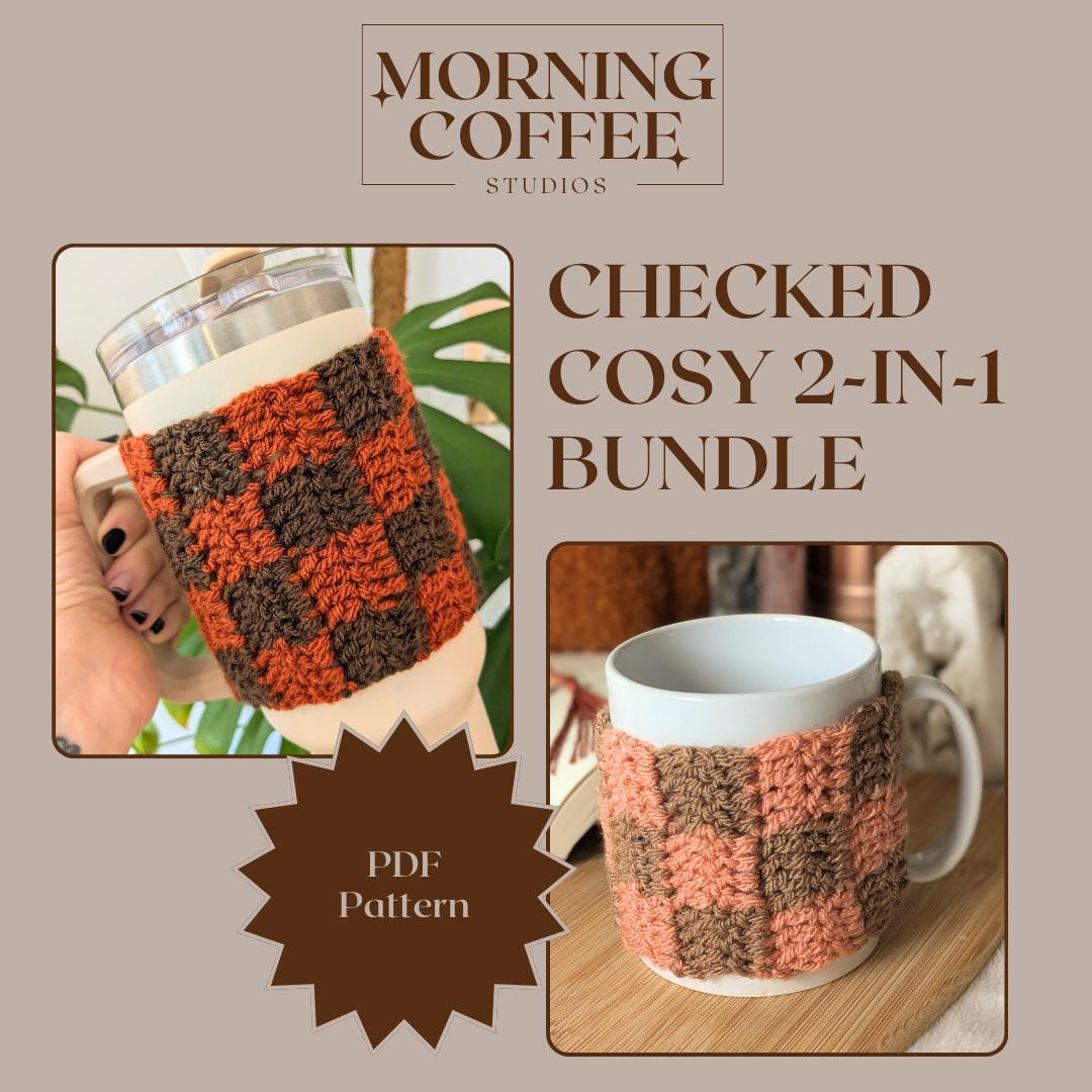 2-in-1 Checked Cup Cosy Bundle Crochet Patterns | Crochet Mug Cosy and ...