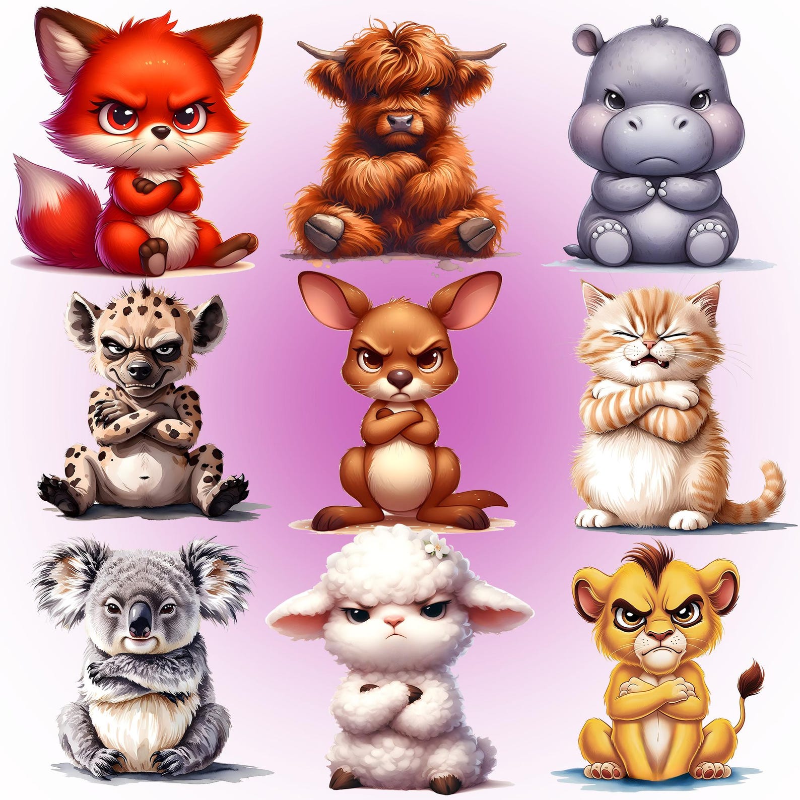 Grumpy Animals Clipart Bundle: Watercolor Cartoon Pets (digital ...