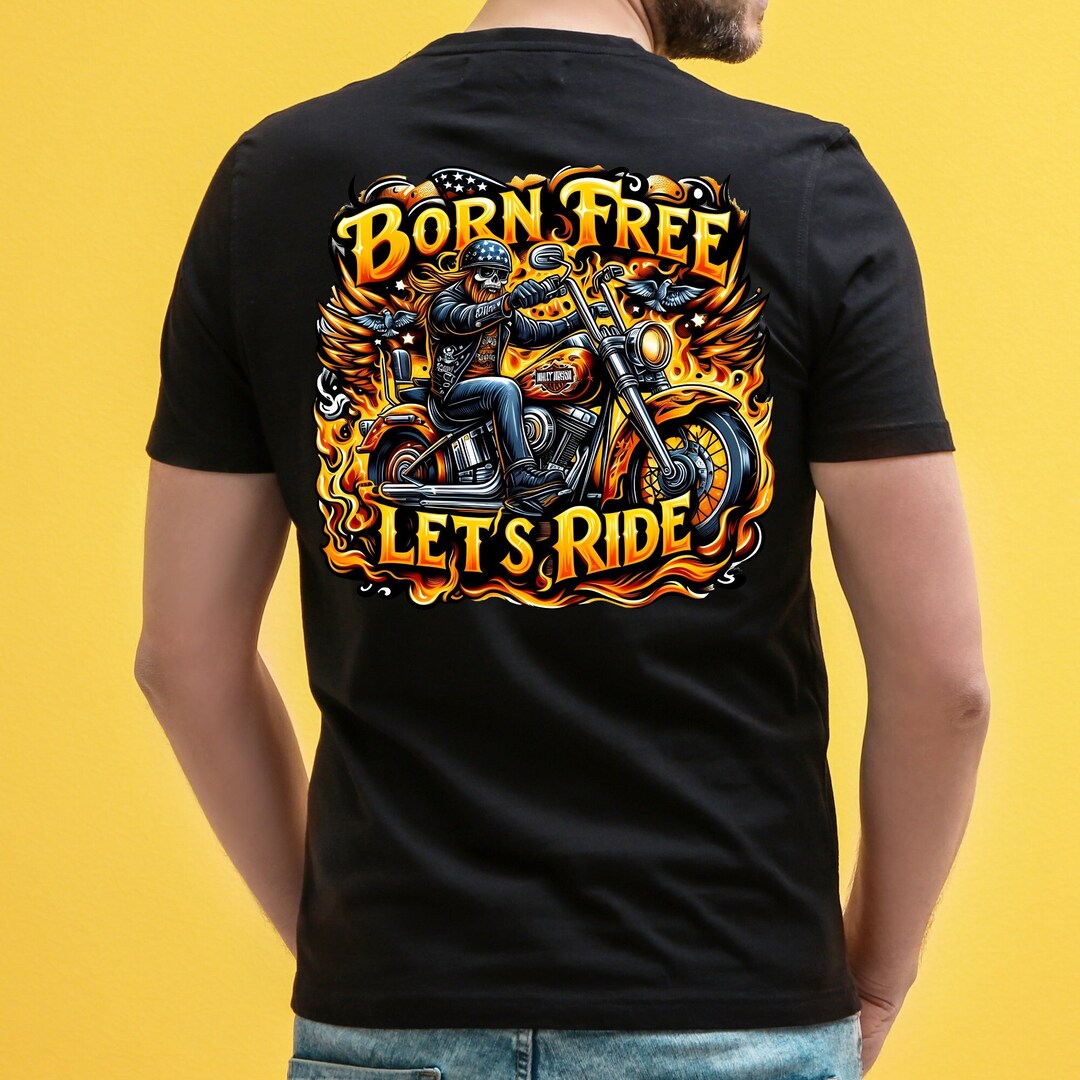 Born Free Let's Ride Sublimation Design, Hell Rider Png, Flaming Bike ...
