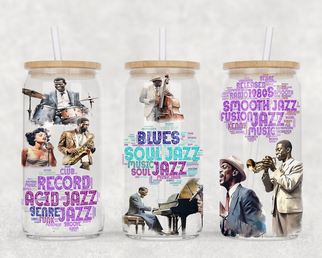Jazz Music Words 16oz Libbey Can Tumbler Wrap Sublimation Design, Jazz ...