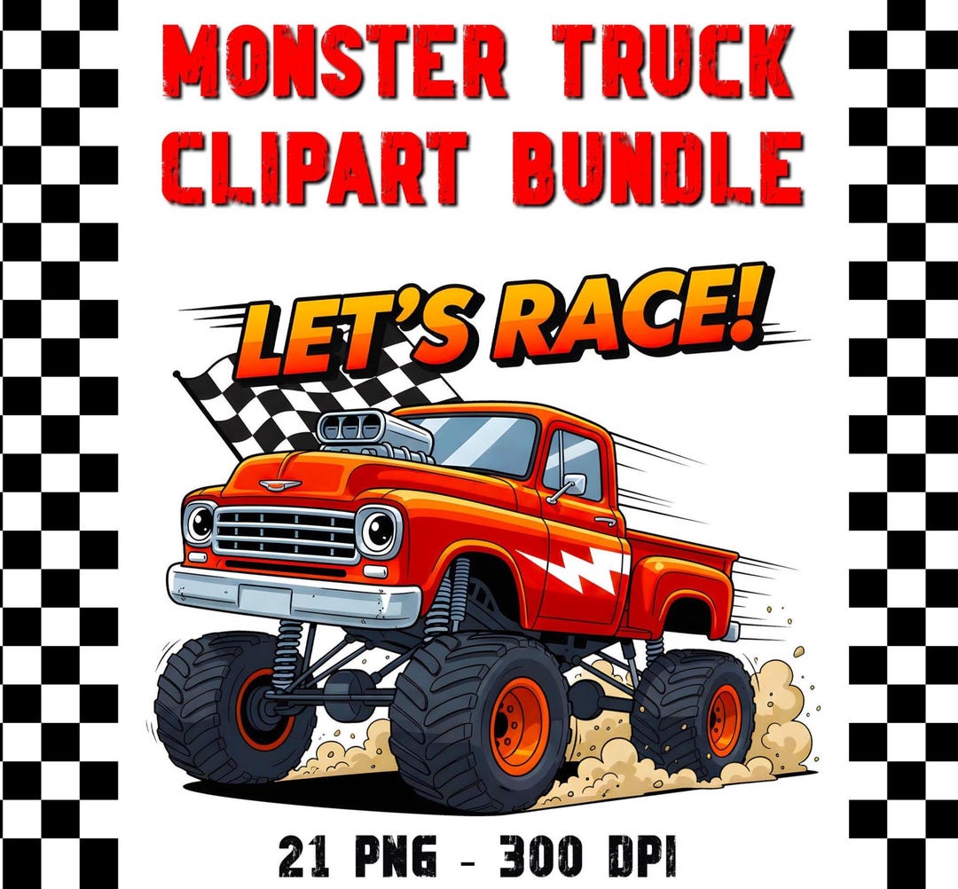 Monster Truck PNG Clipart Bundle for Boys, Big Truck Sublimation, Kids ...