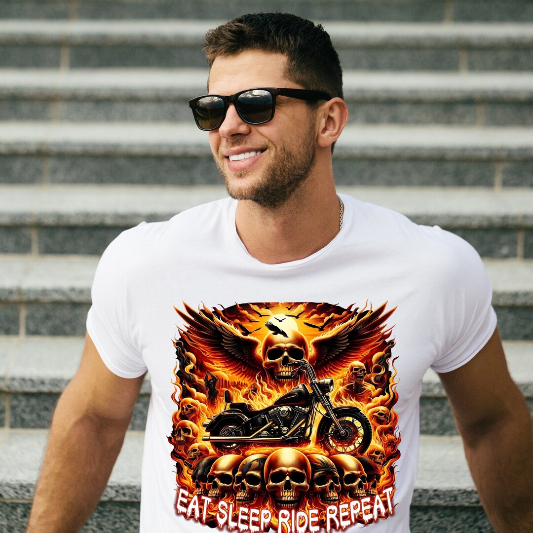 Eat Sleep Ride Repeat PNG Sublimation Design, Hell Rider Png, Flaming Bike Design, Biker Shirt ...