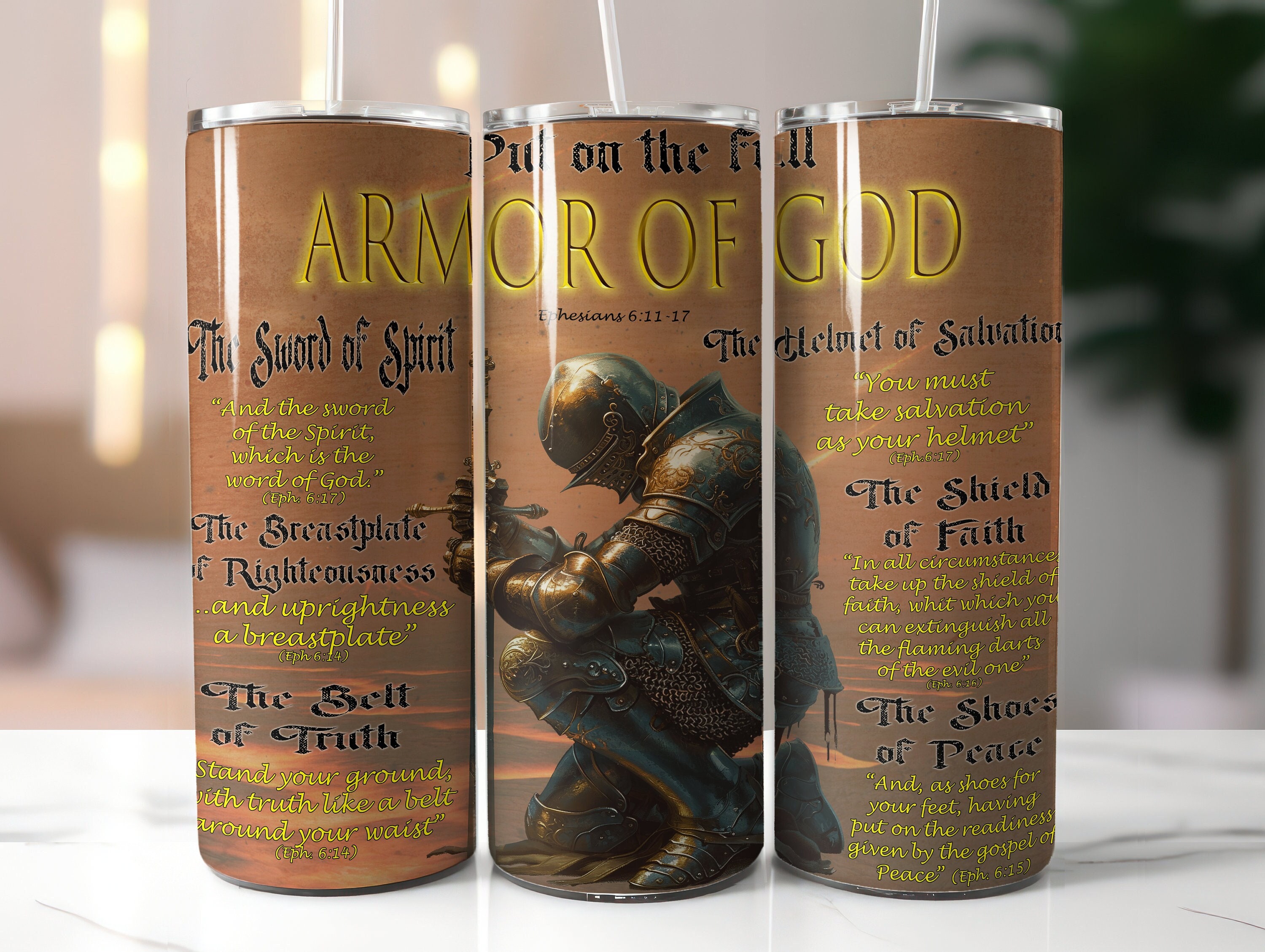 Armor of God 20 Oz Skinny Tumbler Sublimation Design, Warrior of God ...
