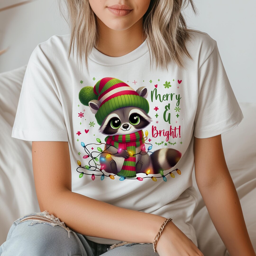 Merry and Bright Raccoon PNG, Funny Tshirt DTF Transfer, Tangled ...