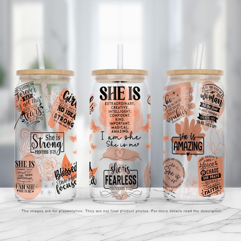 She is Affirmation Libbey Glass 16oz Wrap PNG, Daily Self Love ...