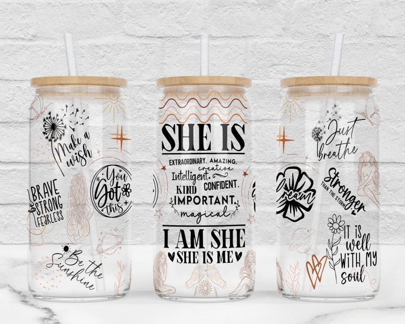 SHE IS Daily Affirmation 16oz Libbey Glass Can Tumbler Sublimation ...