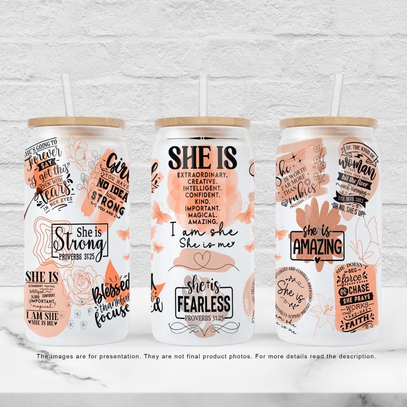 She is Affirmation Libbey Glass 16oz Wrap PNG, Daily Self Love ...
