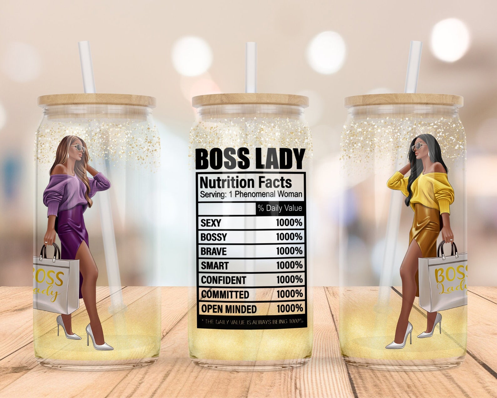 Black Boss Lady Nutrition Facts 16oz Libbey Glass Can Sublimation ...