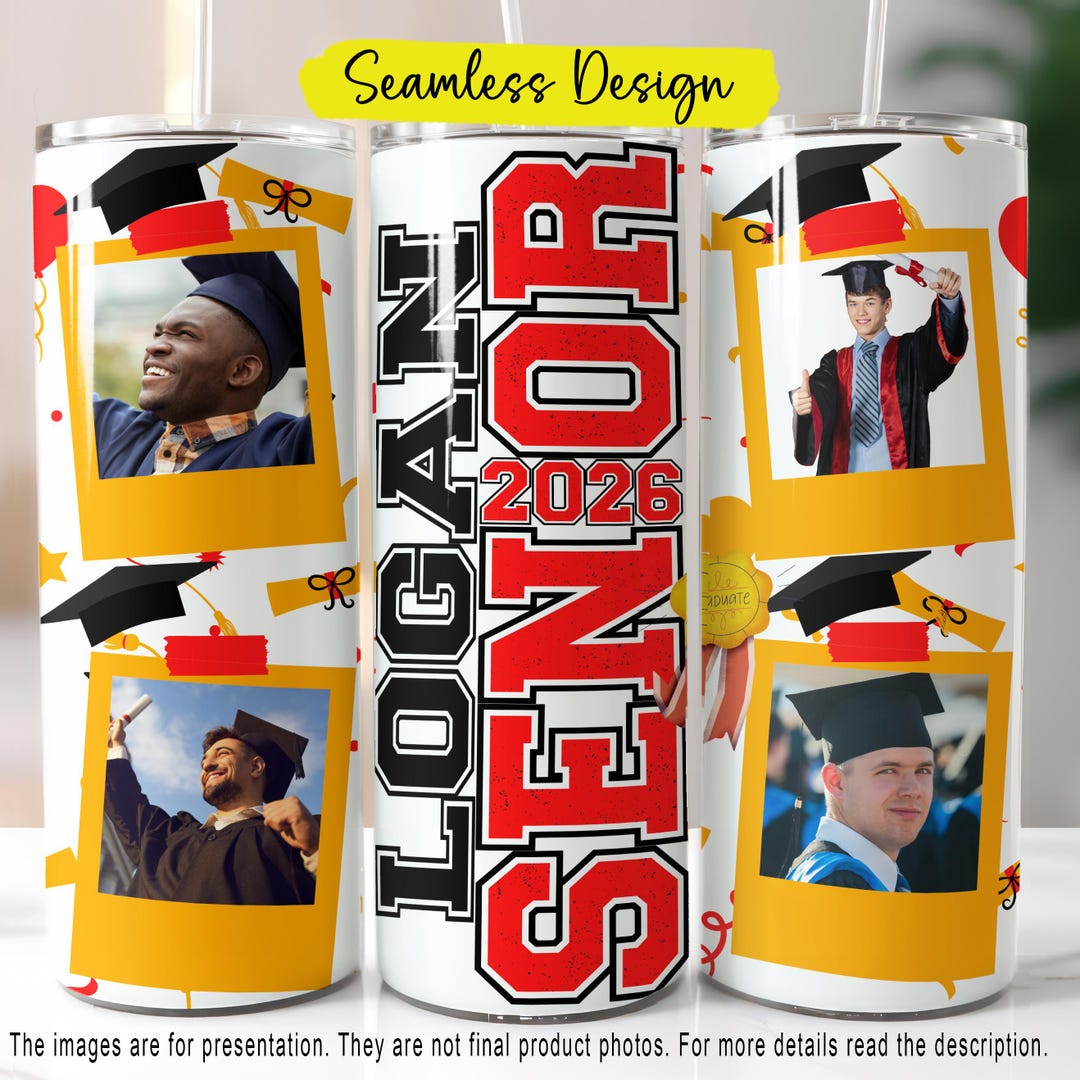 2026 Graduation 20oz Tumbler Wrap PNG: Photo & Name, Sublimation Design ...