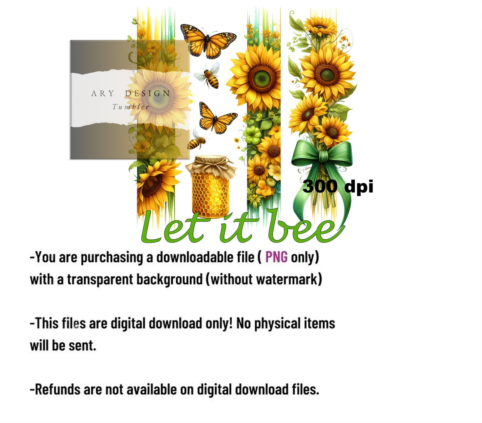 Let It Bee PNG: Sunflower & Honeycomb Brushstroke Design (digital ...