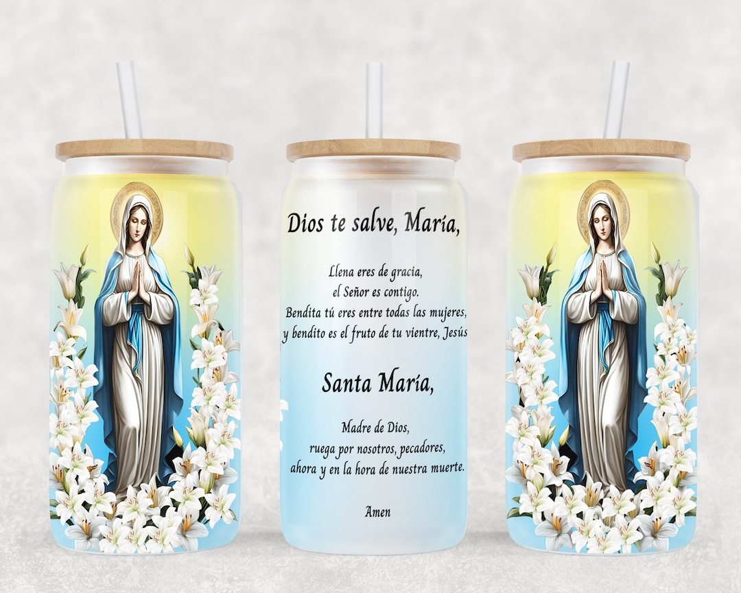 Dios Te Salve, Maria 16oz Libbey Glass Can Tumbler Sublimation Design ...