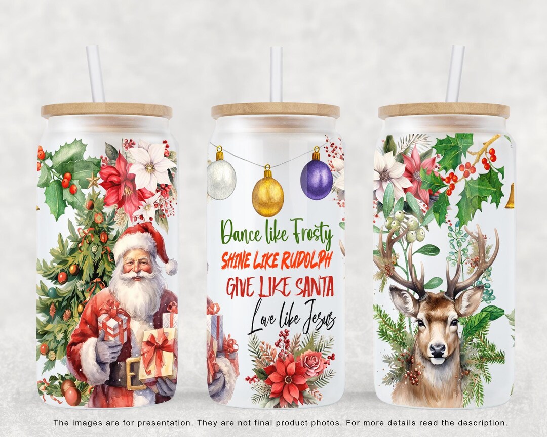 Christmas Glass Can Wrap: Santa, Rudolph, Holiday Quote (PNG Digital ...