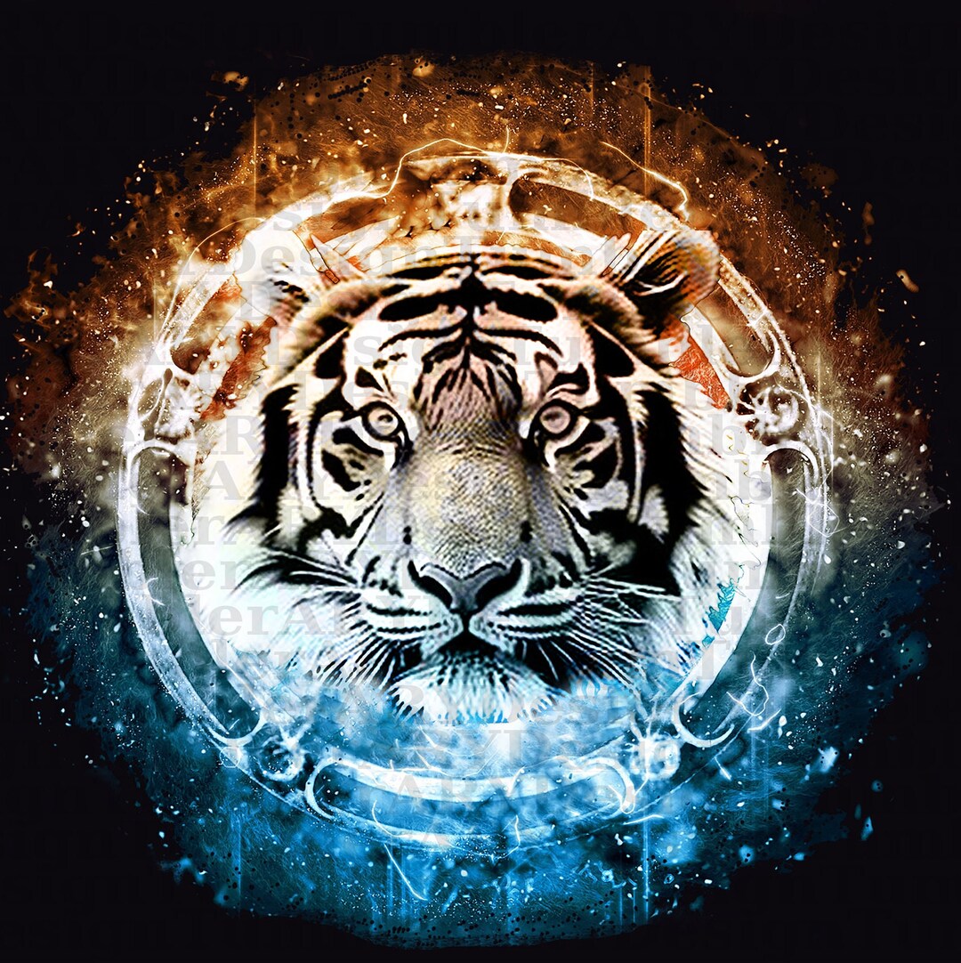PNG Digital Download Fire and Ice Bold Tiger PNG Design With Yin Yang ...